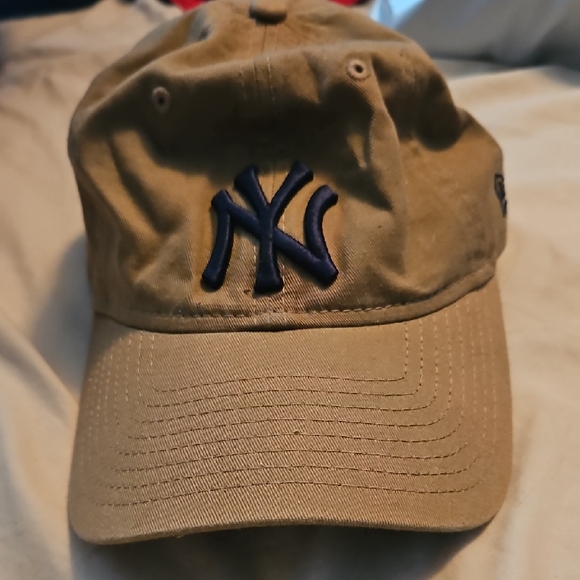 Accessories | Tan Baseball Cap With Navy Logo | Poshmark